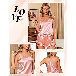 Leikar Silk Pajamas For Women Cute Cami Pajamas Sexy Satin Sleepwear Pink Gold