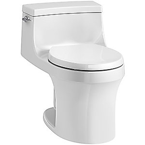 KOHLER K-4007-0 San Souci One-Piece Round-Front Toilet with Left-Hand Trip Lever, Includes Reveal Quiet-Close Toilet Seat, 1.28 GPF, White