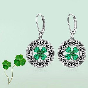 St Patricks Day Earrings Shamrock Earrings for Women Sterling Silver Hypoallergenic Celtic Knot 4 Four Leaf Clover Earrings Hoop Drop Dangle Jewelry