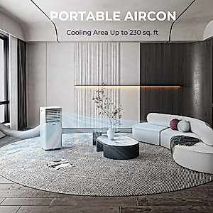 COSTWAY Portable Air Conditioner, 8000 BTU Ac Unit Spaces up to 230sq.ft, with Remote Control, 24H Timer & Window Venting Kit, Sleep Mode, Suitable for Bedroom, Living Room, Office (8000BTU, White)