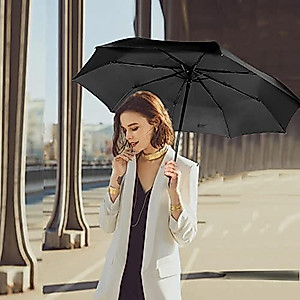 MRTLLOA 42 Inch Compact Windproof Travel Umbrella for Rain, Lightweight, Portable, Automatic, Strong, Waterproof Folding Small Umbrellas for Women & Teenagers(Black)