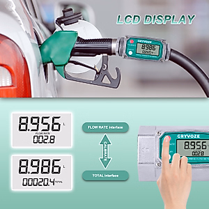 GRYVOZE 2 Inch NPT Digital Flow Meter, 15.8-132 GPM Inline Fuel Turbine Flowmeter with LCD Display for Water, Diesel, Gas Oil, Gasoline, and Other Liquids - Supports Gallon, QTS, PTS, L, m³