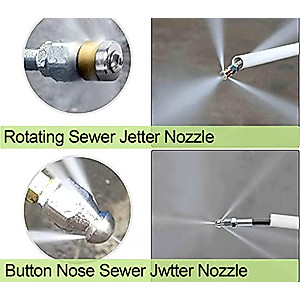 Sewer Jetter Kit for Pressure Washer 100 Ft, 1/4 Inch NPT Drain Cleaning Hose, Orifice 5.5, 4.5, 4.0 Button Rotating and Button Hose Sewer Jetting Nozzle (4000 PSI)