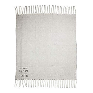 Pavilion Gift Company There's No Place Like Home 50x60 Super Soft Herringbone Chevron Tassel Throw Blanket, Gray