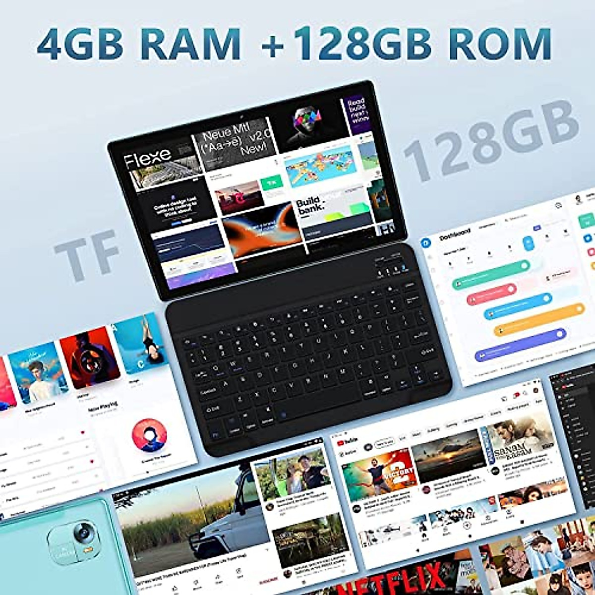 Tablet 10 inch Latest 128 GB ROM Android 11 Q10PRO Tablets:4GB RAM|5G/4G Wi-Fi|Octa-Core|8000mAh|Bluetooth|Google Certified Tablet with Keyboard, Mouse, Earphones etc./Support Split Screen-Green