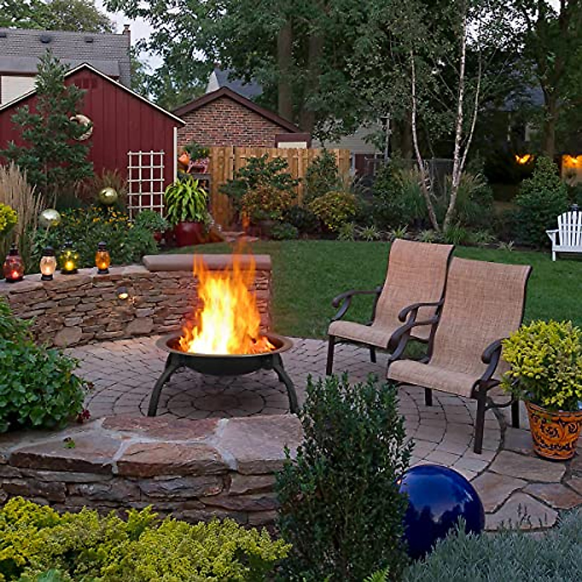 Yaheetech 21inch Firepit Portable Folding Steel Fire Bowl Garden Treasures Fire Pit Wood Burning Outdoor Fireplace with Spark Screen, BBQ Grill, Log Grate & Carrying Bag for Patio Backyard Camping