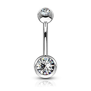 Pierced Owl 14G Stainless Steel CZ Crystal Gem Internally Threaded Belly Button Ring (Clear, 12mm Length)