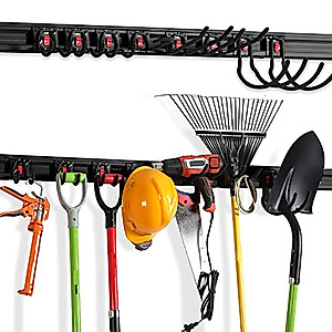 WORKPRO Garage Storage, Garden Tool Organizer Wall Mount 64 Inch with 8 Adjustable Hooks and Hangers, 4 Rails Steel Heavy Duty Tool Rack Holder