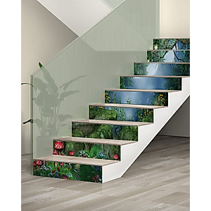 FLFK Stair Decals - Peel and Stick Stair Stickers, Flowers & Plants Stair Risers Decals Self-Adhesive for Home Decor, 39.3" W x 7.08" H x 13Pcs