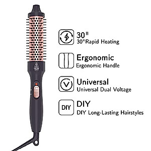 PHOEBE 1.25 Inch Curling Iron Brush Ceramic 1 1/4 Inch Double PTC Heated Hair Curling Comb Tourmaline Ionic Hair Curler Curling Iron Dual Voltage for Traveling On Long, Medium Hair