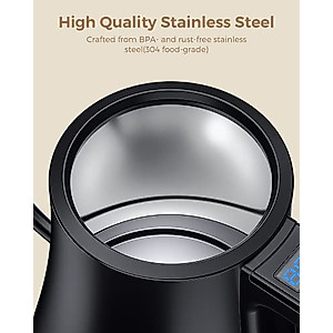 Electric Gooseneck Kettle with Variable Temperature Control,Tea Kettle & Pour Over Coffee Kettle,100% Stainless Steel Inner Lid & Bottom,Quick Heating, Auto Shutoff Anti-dry Protection,1000W-1 L