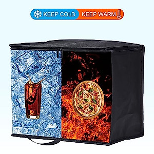 PATIKIL 4 Pack Insulated Reusable Grocery Bag, X-Large Food Delivery Bags with Zipper Thermal Food Bag for Hot/Cold Food Groceries Travel Beach, Black (16"x10"x13")