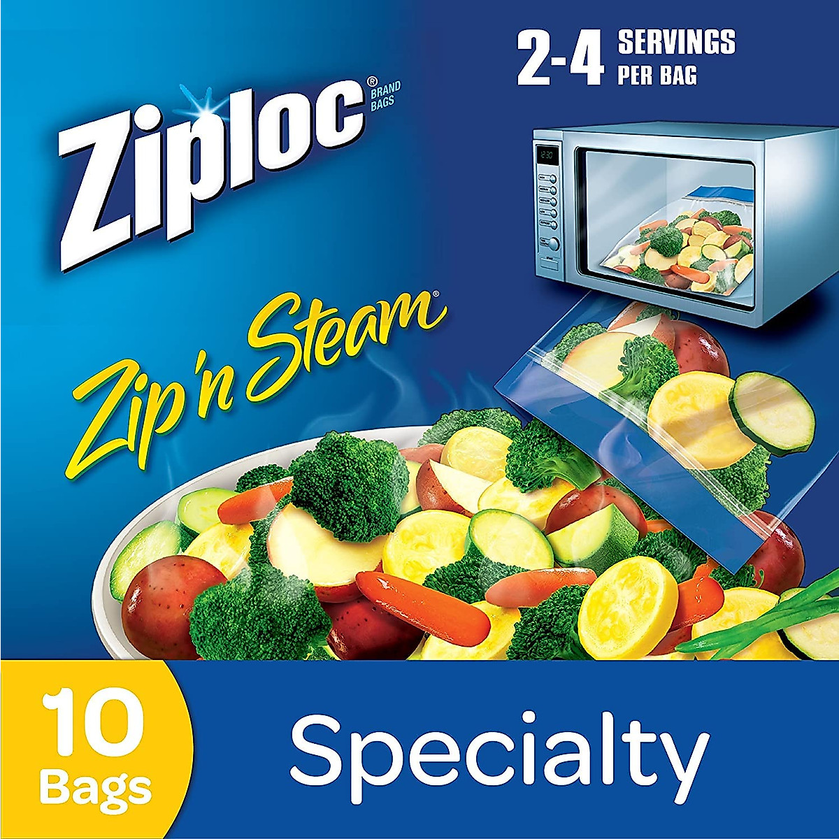 Ziploc Zip 'n Steam Microwave Cooking Bags, Medium 10-Count (Pack of 6)