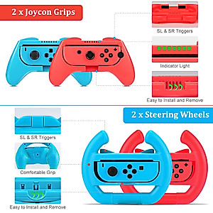 Switch Accessories Bundle, innoAura 20 in 1 Switch Accessories Kit Include Wrist Straps, Switch Carry Case, J-con Charging Dock, J-con Grips & Racing Wheels