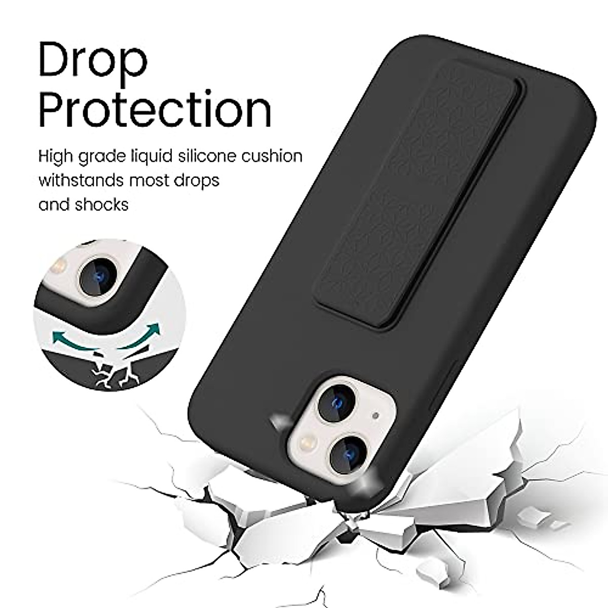 LAUDTEC iPhone 13 Mini Case with Kickstand, Vertical/Horizontal Stand Hand Strap Kickstand | Microfiber Linner | Liquid Silicone Full Body Protective Stand Case for iPhone 13 Mini 5.4'' Black