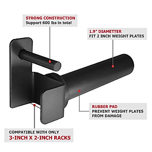 A2ZCARE Weight Plate Holder - Attachment Power Cage Rack for Power Rack - Weight Plates Storage Fit 2-inch Olympic Weight Plates (Weight Plate Holder for Rack 3x2 (inch) - Pair)