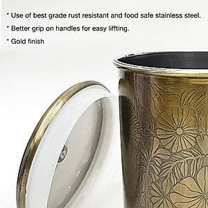 nu steel Set Of 4 Food storage Container Kitchen Flower etching Canister with gold finish