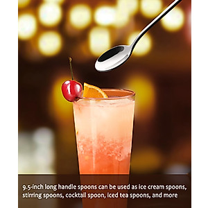 Lovingly Yours 9.5-Inch Long Handle Spoon, Ice Tea Spoons, Ice Cream Spoon, Long Coffee Spoons, Stainless Steel Stirring Spoons, Set of 4