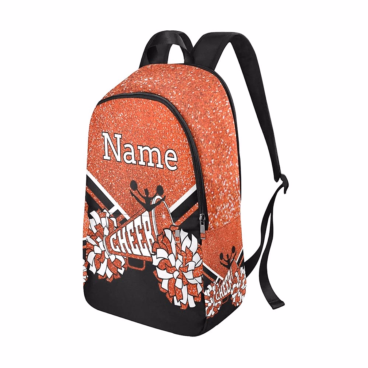 CUXWEOT Personalized Cheerleader Cheer Red Orange Print Backpack with Name Custom Travel Daypack Bag for Man Woman Gifts