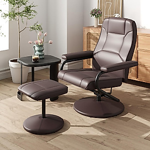 Giantex Recliner Chair with Ottoman, 360° Swivel Faux Leather Reclining Chair w/Adjustable Backrest, Footrest, Sturdy Metal Base, Upholstered Armchair for Living Room Bedroom Study, Office, Brown