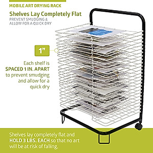 Pearington Mobile Wide Art Drying Rack for Classrooms, Art Studio, 25 Shelves, White
