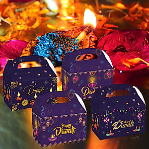 KYMY Diwali Treat Box,12pcs Happy Diwali Goodie Candy Gift Boxes for Snack Sugar Chocolate,Diwali Party Favors for India Festival Party Decorations (Purple)