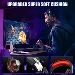 Stynice Gaming Headset for PC, PS4, Xbox One, Laptop, Crystal Clear Surround Sound Computer Gamer Headset with Noise Canceling Mic and LED Light - Lightweight and Comfortable Gaming Headphone