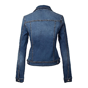 Design by Olivia Women's Classic/Destroyed Vintage Washed Long Sleeve Denim Jean Jacket Medium Denim L