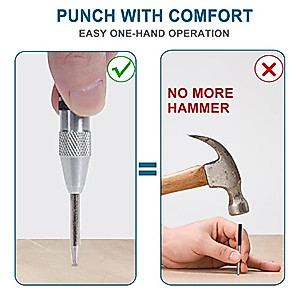 DLJZGC 2 Pack Automatic Center Punch, 5 inch Heavy Duty Steel Spring Loaded Center Punch with Adjustable Impact, Center Hole Punch Tool for Metal Wood Glass Plastic, Two Replacement Tips Included