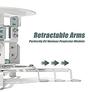 WALI Projector Ceiling Mount, Universal Low Profile Projector Mount with Retractable Arms and Multiple Adjustment Function (PM-002-W), White
