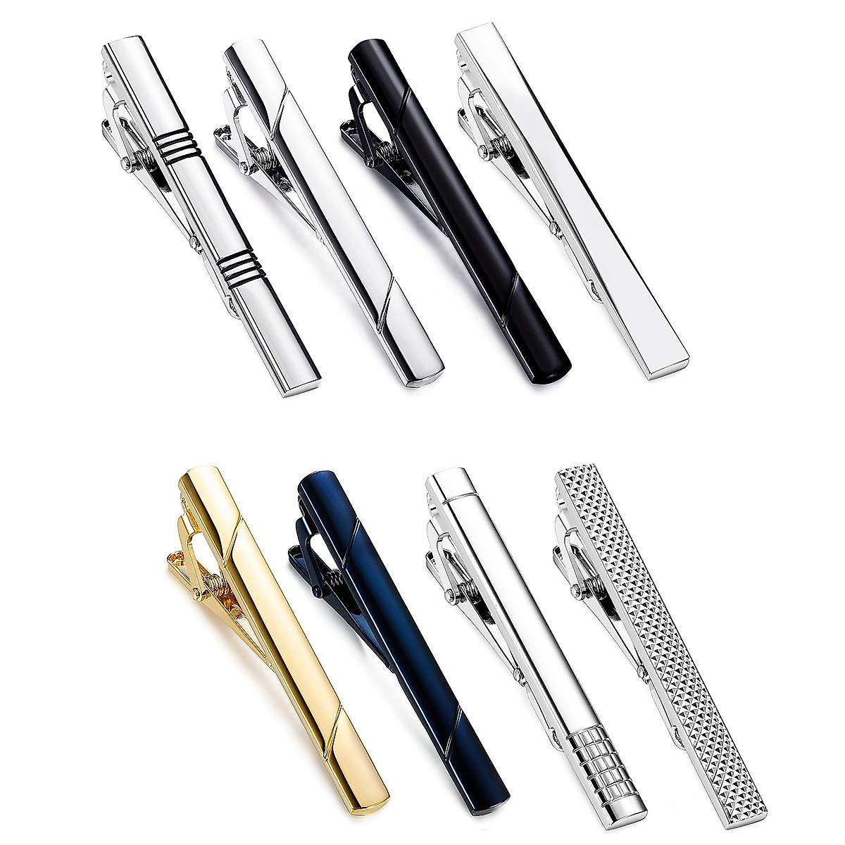 Jstyle 8Pcs Tie Clips for Men, Matte and Shiny Tie Clip Set with Elegant Gift Box, Classic Tie Bar Set for Regular Ties Necktie Wedding Bussiness Anniversary Tie Pin Clips
