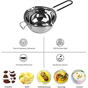 Smala 2-Pack Stainless Steel Double Boiler, Heat-Resistant Handle for, Cheese, Caramel and - Steel Melting Pot, 2 Cup Capacity, Universal Pad