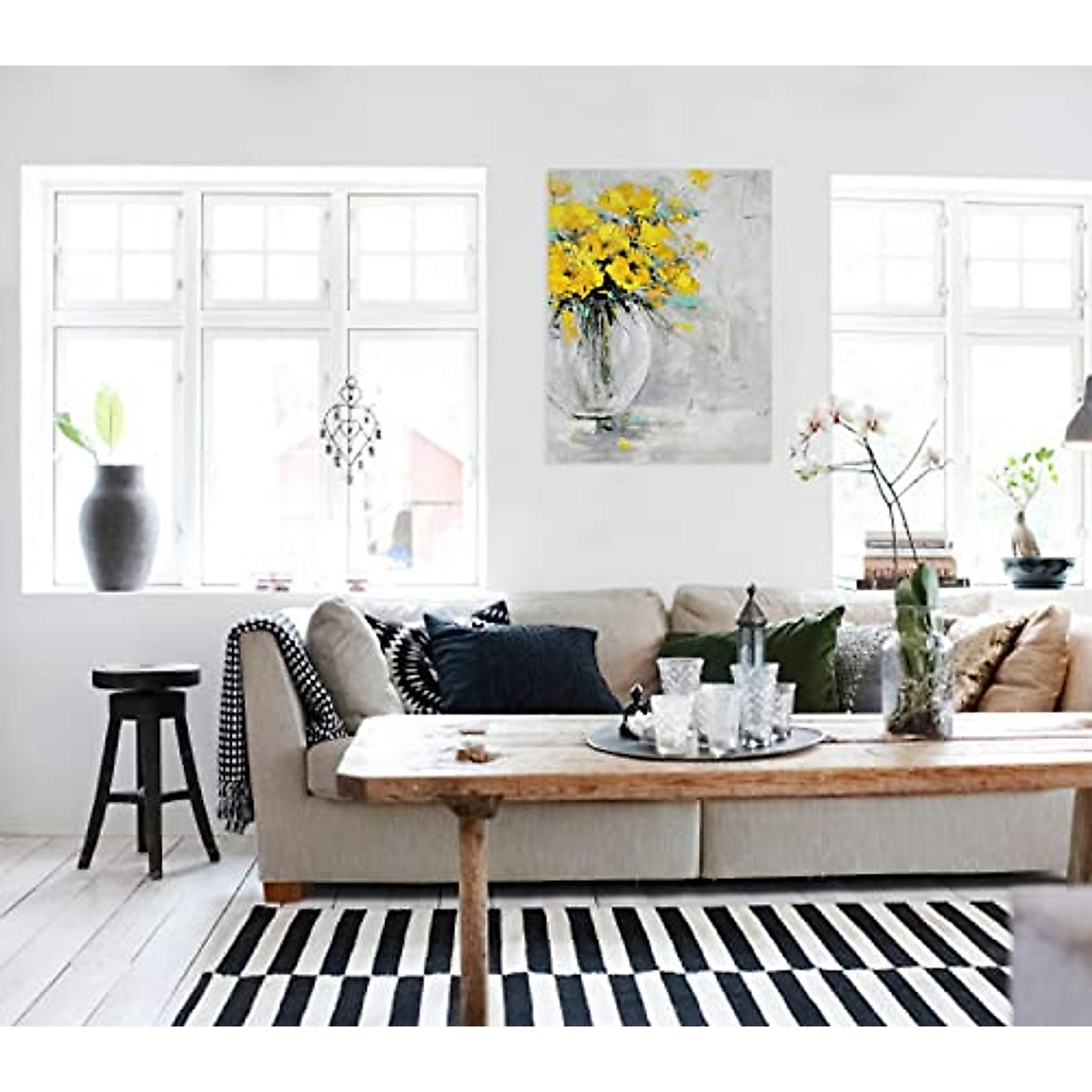 YHSKY ARTS Yellow Sun Flower in Vase Wall Arts - Hand Painted Still Life Canvas Oil Paintings - Modern Botanical Pictures for Living Room Bedroom Bathroom Decor