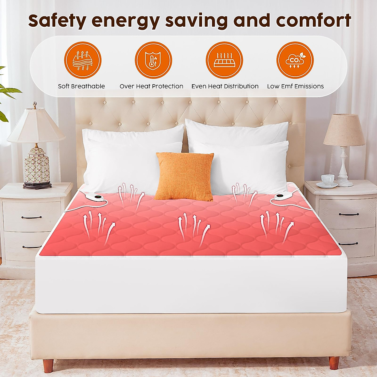 JinJeeo Heated Mattress Pad Queen Electric Mattress Pads Electric Bed Warmer Fit up to 21" with 11 Heat Settings Dual Controller 9 Hours Auto Shut Off, White