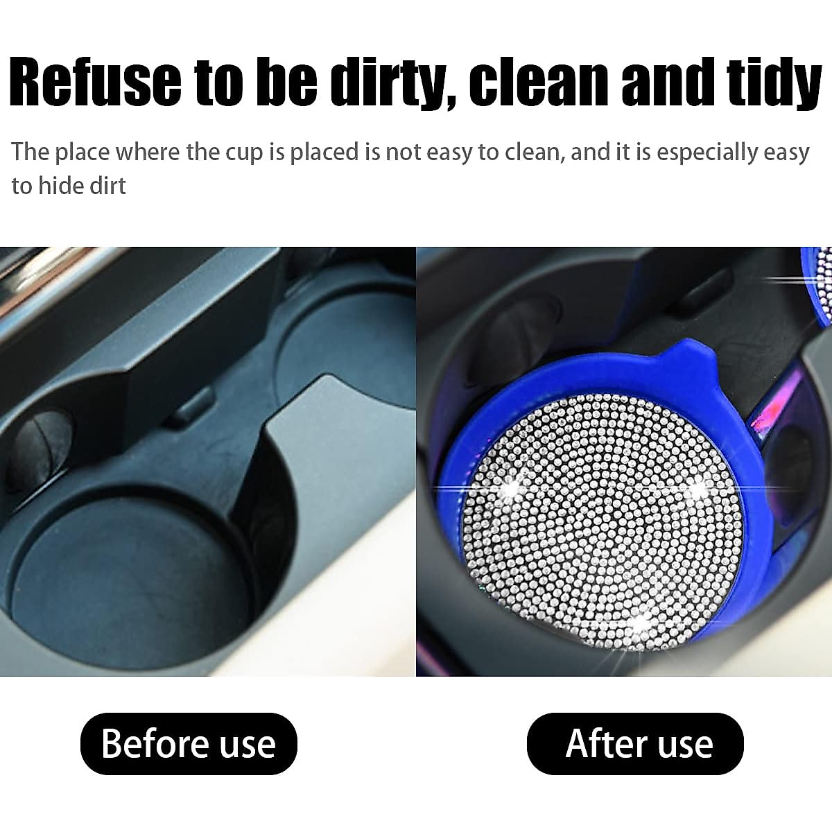 zipelo Bling Car Cup Coaster, 2 Pack Universal Vehicle Anti-Slip Cup Holder Insert Coasters, Crystal Rhinestone Silicone Shockproof Drink Mat, Car Interior Accessories (Blue/White Crystal)