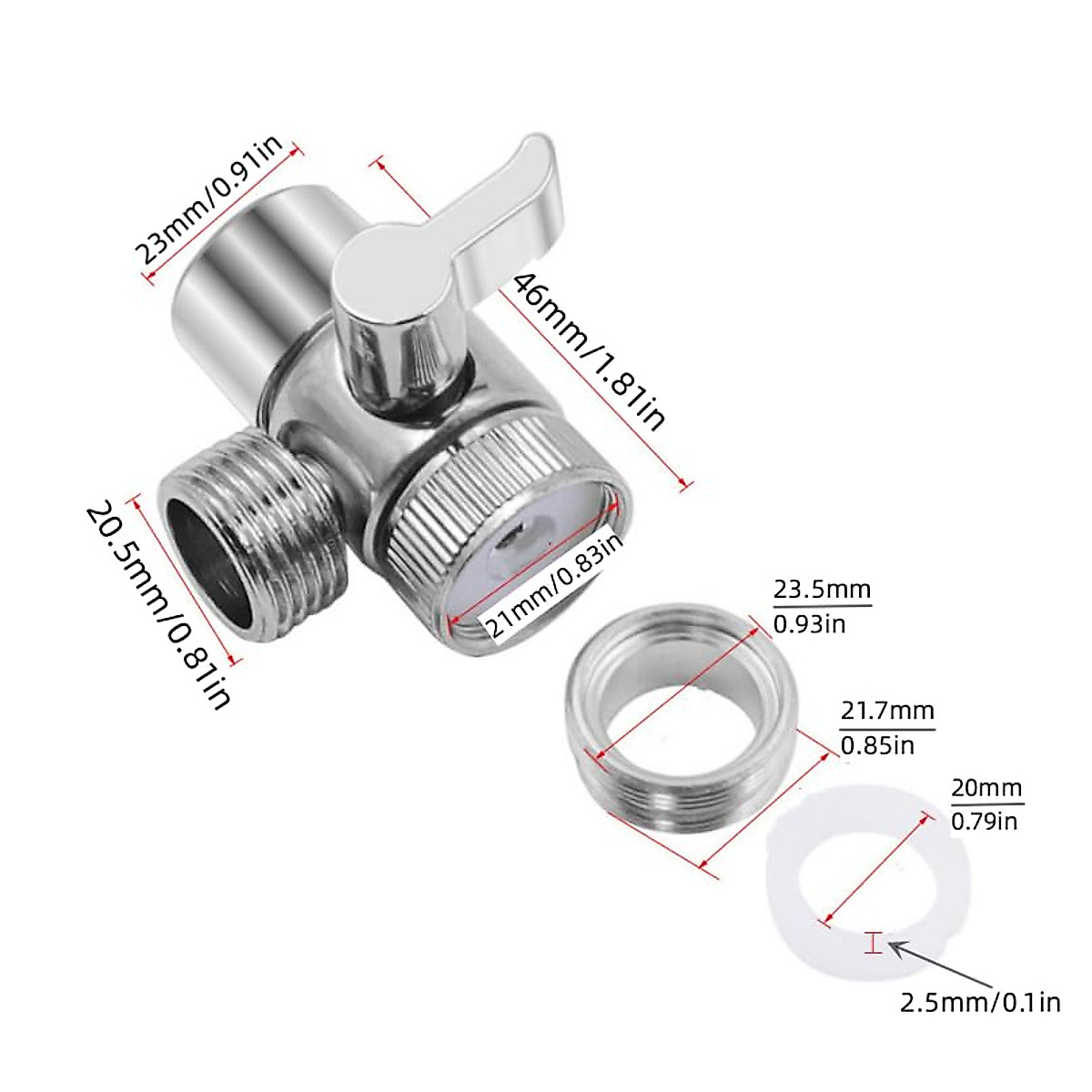 Sink Faucet Diverter Valve, PNXKTXO Sink Valve Diverter Faucet Splitter for G1/2" Shower Hose, Kitchen, Bathroom Replacement Part Adapter M22 X M24