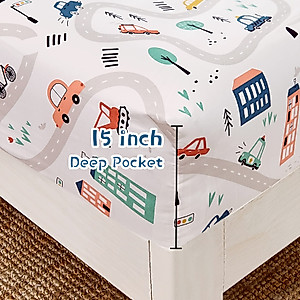 JSD Car Kids Printed Sheet Set Twin Size, 3 Piece Vehicles Microfiber Bed Sheets Deep Pocket