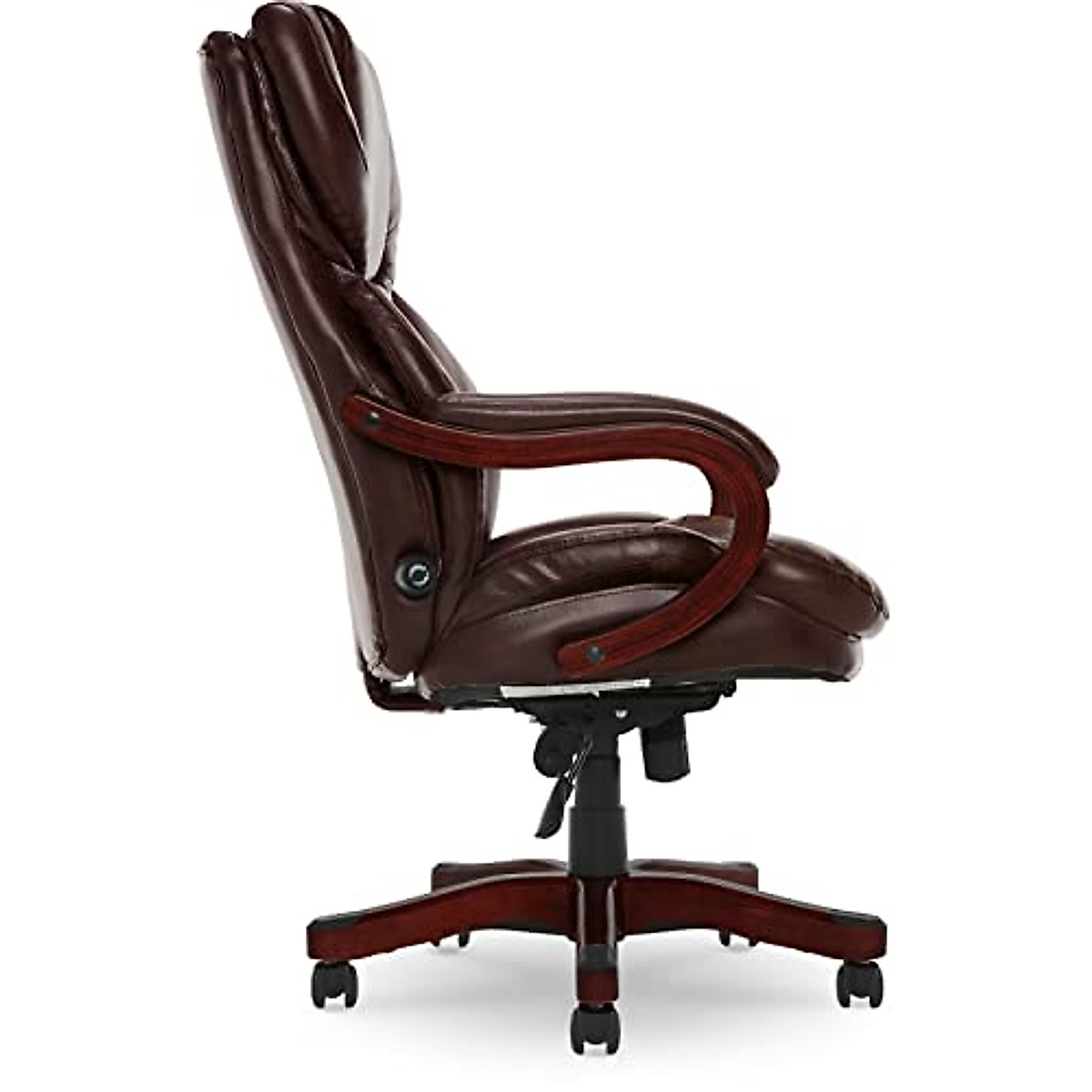 Serta Big and Tall Executive Office Chair with Wood Accents Adjustable High Back Ergonomic Lumbar Support, Bonded Leather, 30.5D x 27.25W x 47H in, Chestnut Brown
