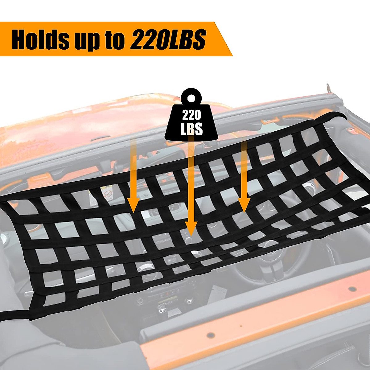 Seven Sparta Car Roof Net Hammock Mesh Cargo Netting Compatible with Jeep Gladiator JT & Jeep Wrangler YJ, TJ, JK, JKU, JL, JLU 1987-2024 4-door and 2-door