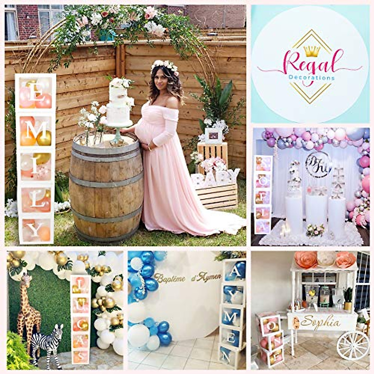 96 PC Bridal Shower Decorations Balloon Boxes White- Transparent Block with BRIDE TO BE + GROOM + A - Z Letters and 40 Balloons- Engagement Bachelorette Parties Weddings Centerpieces Photo Booth Props