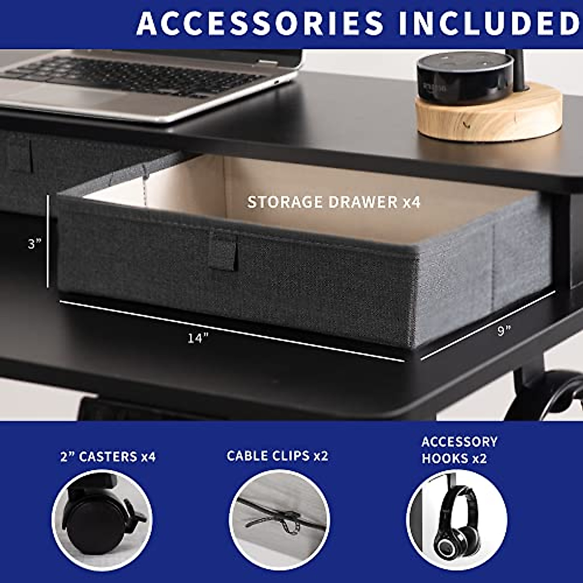 VIVO Electric 2-Tier Height Adjustable 63 x 55 inch Stand Up Corner Desk, L-Shaped Mobile Table with Memory Controller, Black 3-Part Table Top, Black Frame, Dark Gray Storage Drawers, DESK-E3CVB