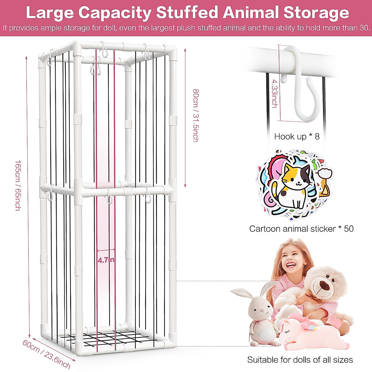 sunoyar Plush Stuffed Animal Storage Holder, Large Capacity Zoo Storage Cage Organizer, Animal Holder Organizer with Bottom Net for Nursery Play Room Bedroom Decoration