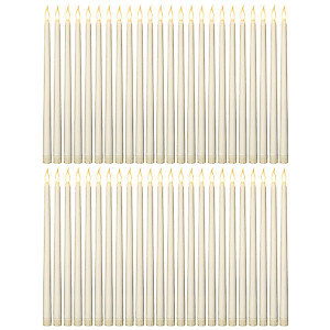 Funtery 48 Pcs Flameless LED Taper Candles Fake Candles Battery Operated Candles Bulk 11 Inch Flickering Taper Candles LED Tall Candles for Christmas Valentine's Day Church Wedding(Ivory)