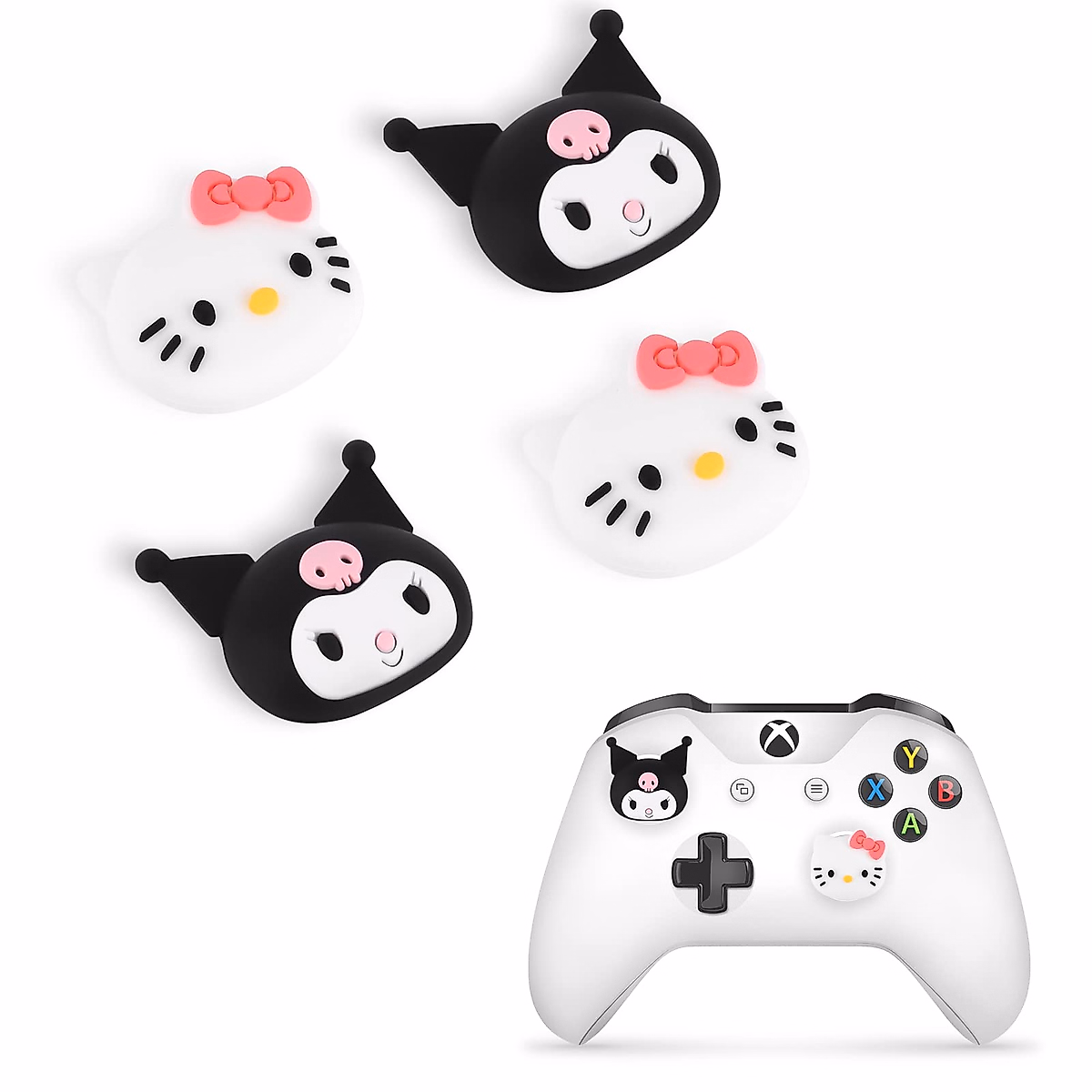 DLseego Cat & Evil Rabbit 4PCS Thumb Grips Caps for Xbox One PS5 PlayStation4 DualSense Switch Pro Wireless Controller Steam Deck, Soft Silicone Anti-Slip Button Cap Japanese Cartoon 3D Joystick Cover