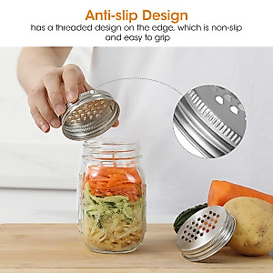 Aieve Mason Jar Grater Lid for Regular Mouth Mason Jar, 2 Pack Stainless Steel Mason Jar Cheese Grater Lid, Multipurpose Grater Shredder Lid for Regular Mason Jar