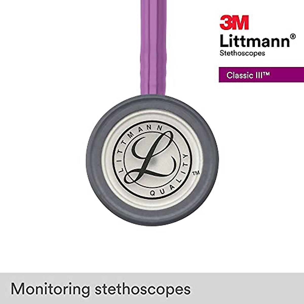 3M Littmann Classic III Monitoring Stethoscope, Lavender Tube, 27, inch, 5832 & 40007 Stethoscope Identification Tag, Black