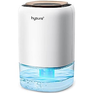 Hysure Small Dehumidifier for 2200 Cubic Feet(220 sq ft), Quiet Portable Deshumidificador for Home RV Bedroom Bathroom Basement Garage Wardrobe, 1400ml(49oz) Water Tank with Safe Auto Shut Off -White