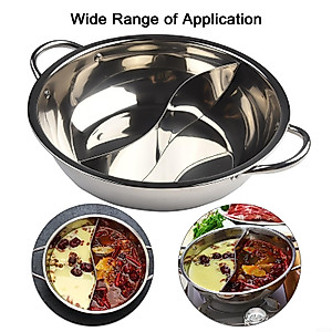Hot Pot 28cm Stainless Steel Shabu Hot Pot Twin Divided Cookware for Induction Cooktop Gas Stove(28cm)