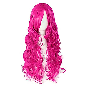 MapofBeauty 70cm Long Pink Wavy Cosplay Party Curly Wig (Rose Red)
