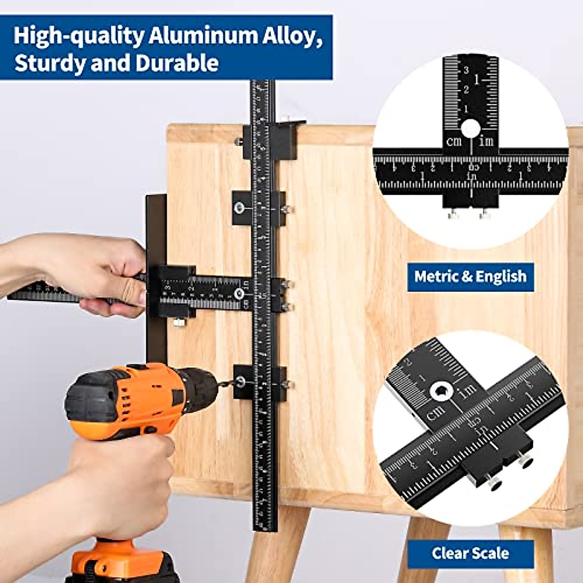 Raynesys Aluminum Alloy Cabinet Hardware Jig, Punch Locator Cabinet Drawer Drilling for Easy Installation, Adjustable Drill Guide for Door & Drawer Front Handles Punch Locator, Black